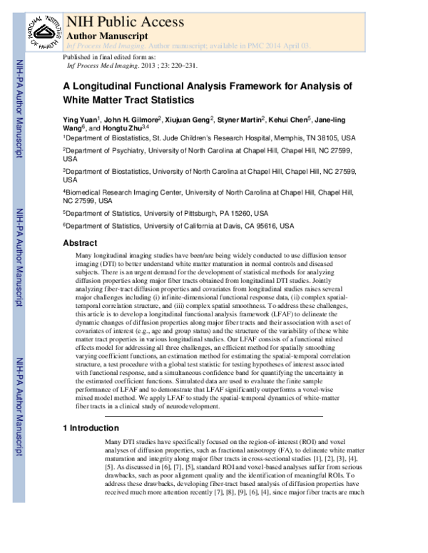 (PDF) A Longitudinal Functional Analysis Framework for Analysis of White Matter Tract Statistics