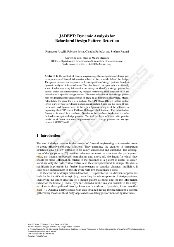 (PDF) JADEPT: Dynamic Analysis for Behavioral Design Pattern Detection