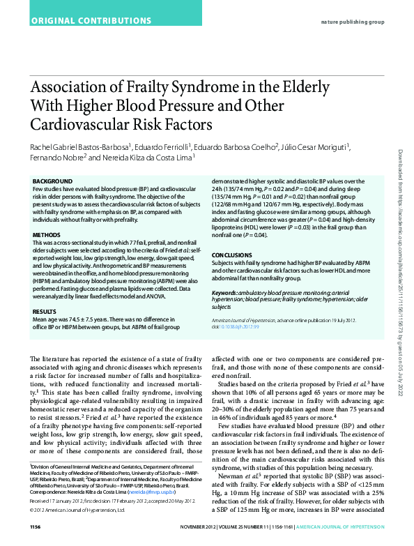 (PDF) Association of frailty syndrome in the elderly with higher blood ...