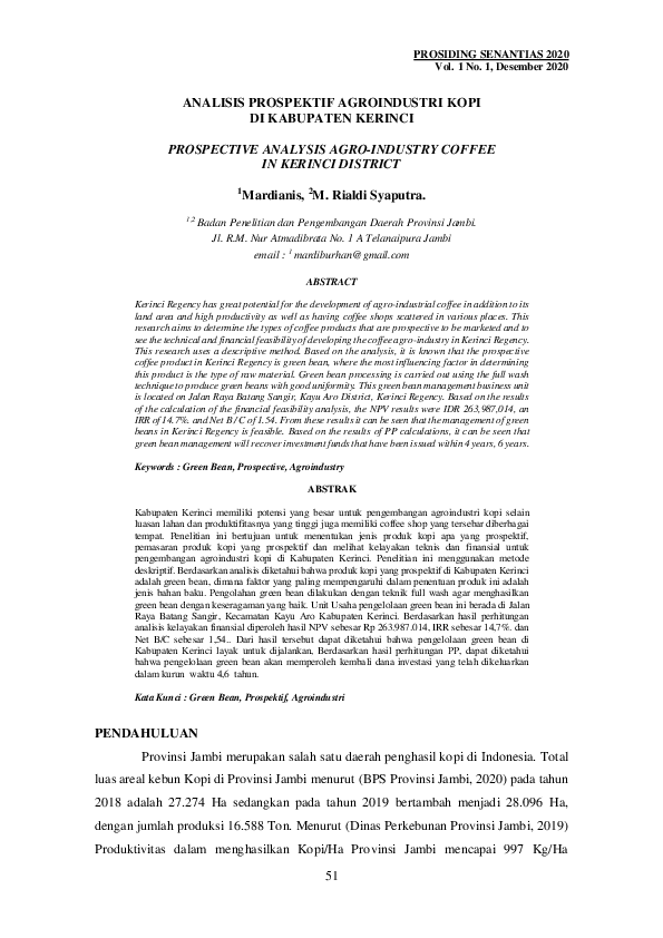 (PDF) Analisis Prospektif Agroindustri Kopi DI Kabupaten Kerinci