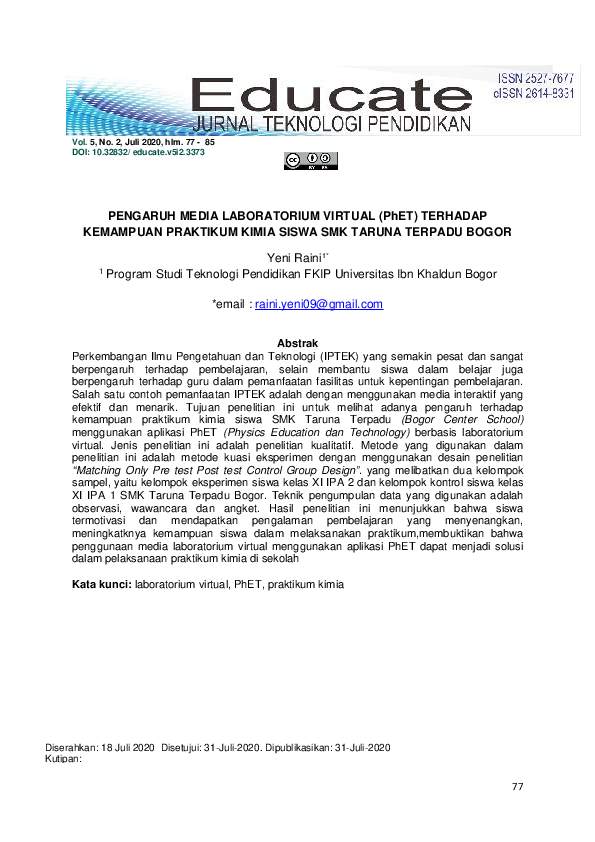 (PDF) PENGARUH MEDIA LABORATORIUM VIRTUAL (PhET) TERHADAP KEMAMPUAN ...