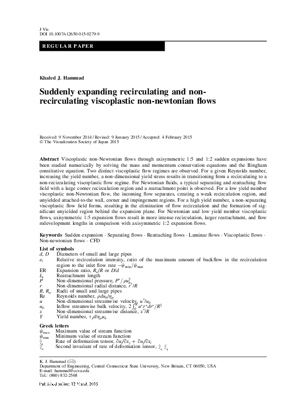 (PDF) Suddenly expanding recirculating and non-recirculating viscoplastic non-newtonian flows