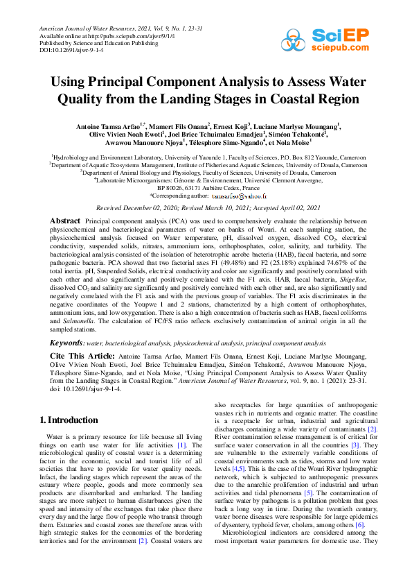 (PDF) Using Principal Component Analysis to Assess Water Quality from the Landing Stages in ...