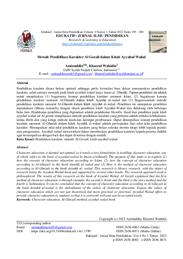 (PDF) Metode Pendidikan Karakter Al Gozali dalam Kitab Ayyuhal Walad