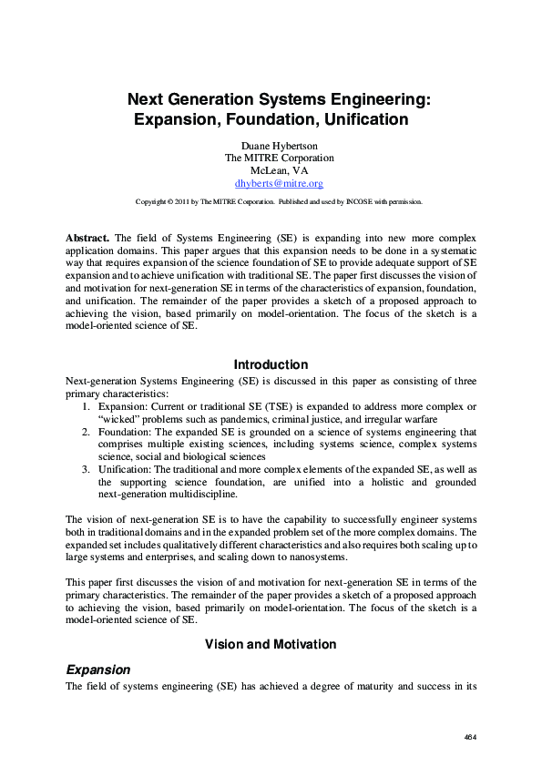 (PDF) 4.5.2 Next Generation Systems Engineering: Expansion, Foundation ...