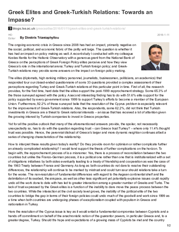 (PDF) Greek elites and Greek-Turkish relations: towards an impasse ...