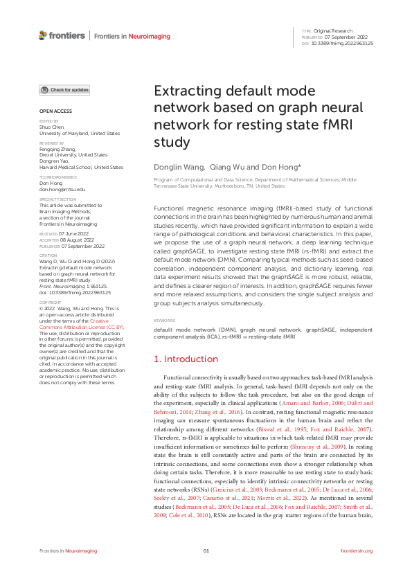 (PDF) Extracting default mode network based on graph neural network for resting state fMRI study