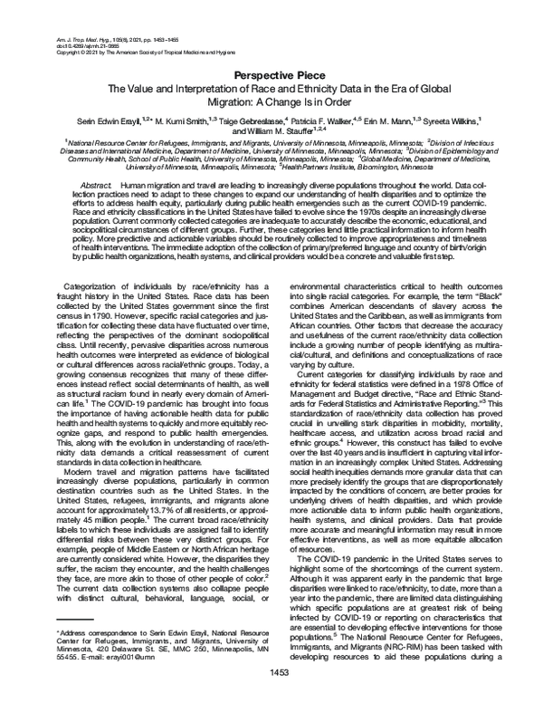 (PDF) The Value and Interpretation of Race and Ethnicity Data in the ...