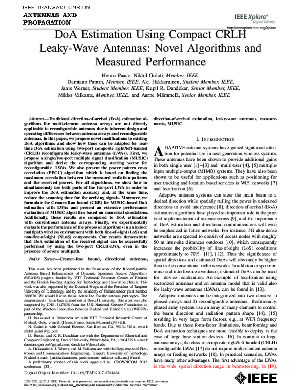 (PDF) DoA Estimation Using Compact CRLH Leaky-Wave Antennas: Novel Algorithms and Measured ...