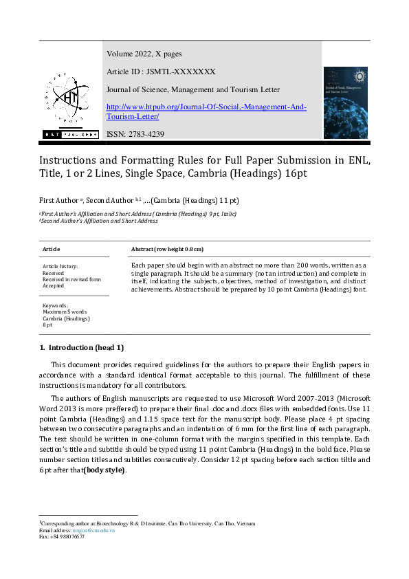 (PDF) Instructions and Formatting Rules for Full Paper Submission in ...