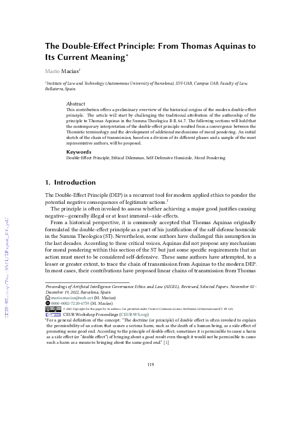(PDF) The Double-Effect Principle: From Thomas Aquinas to Its Current ...
