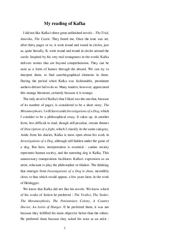 (PDF) My reading of Kafka