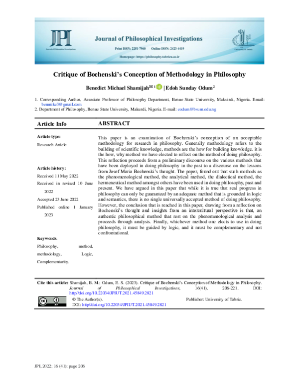 (PDF) Critique of Bochenski's Conception of Methodology in Philosophy