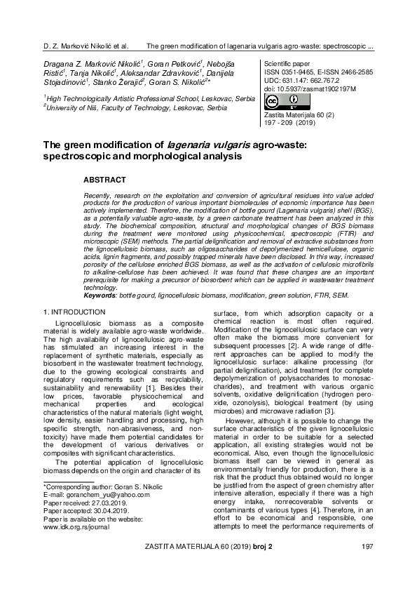 (PDF) The green modification of Lagenaria vulgaris agro-waste ...
