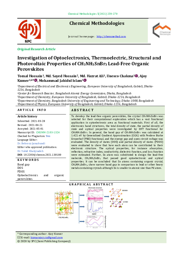 (PDF) Investigation of Optoelectronics, Thermoelectric, Structural and Photovoltaic Properties ...