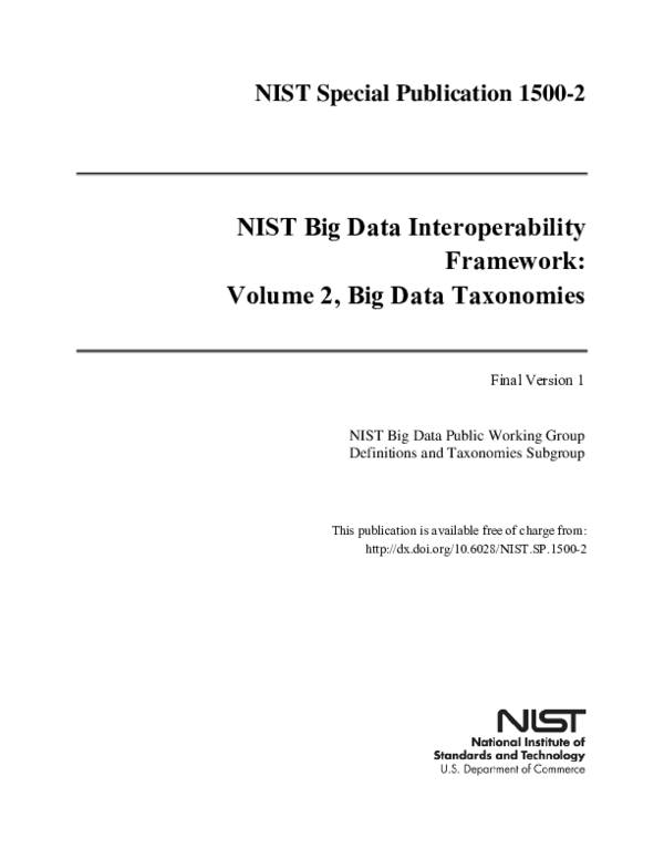 (PDF) NIST Big Data Interoperability Framework: Volume 2, Big Data Taxonomies