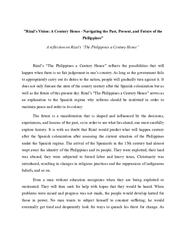 (DOC) "Rizal's Vision: A Century Hence -Navigating the Past, Present ...