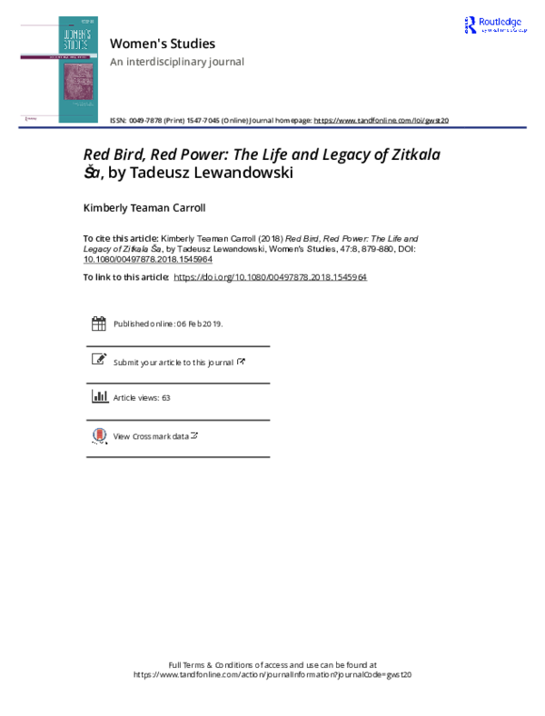 (PDF) Red Bird, Red Power: The Life and Legacy of Zitkala-Ša by Tadeusz ...