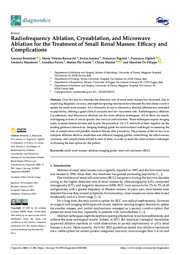 (PDF) Radiofrequency Ablation, Cryoablation, and Microwave Ablation for the Treatment of Small ...