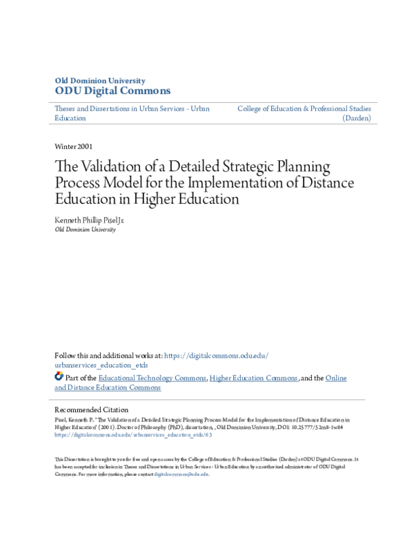 (PDF) The Validation of a Detailed Strategic Planning Process Model for the Implementation of ...