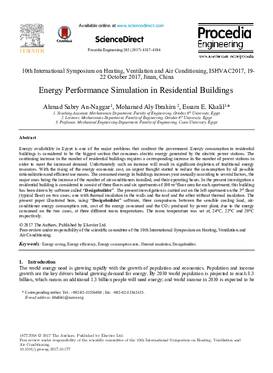 (PDF) Energy Performance Simulation in Residential Buildings
