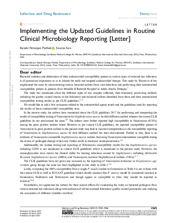 (PDF) Implementing the Updated Guidelines in Routine Clinical Microbiology Reporting [Letter ...