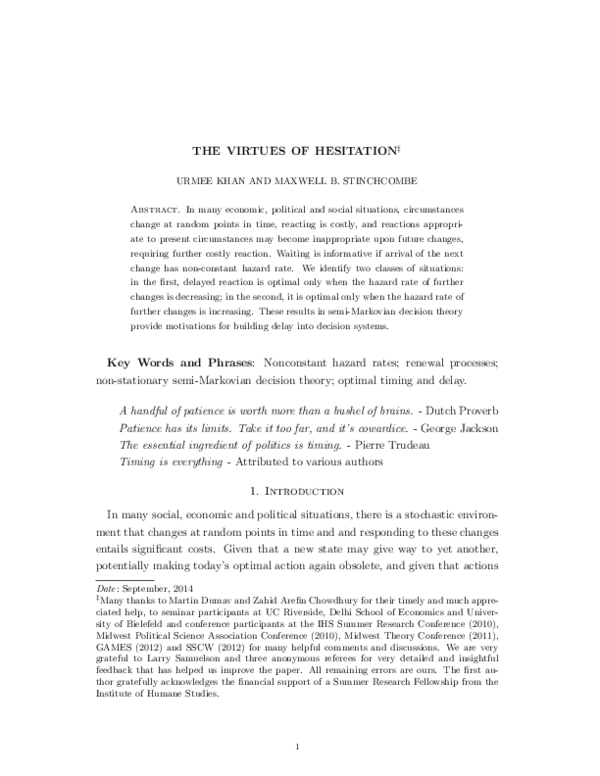 (PDF) The Virtues of Hesitation