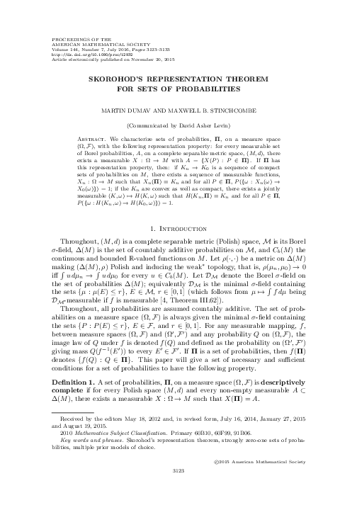 (PDF) Skorohod’s representation theorem for sets of probabilities