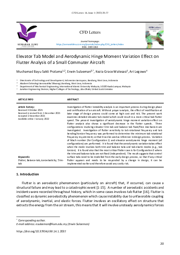 (PDF) Elevator Tab Model and Aerodynamic Hinge Moment Variation Effect on Flutter Analysis of a ...