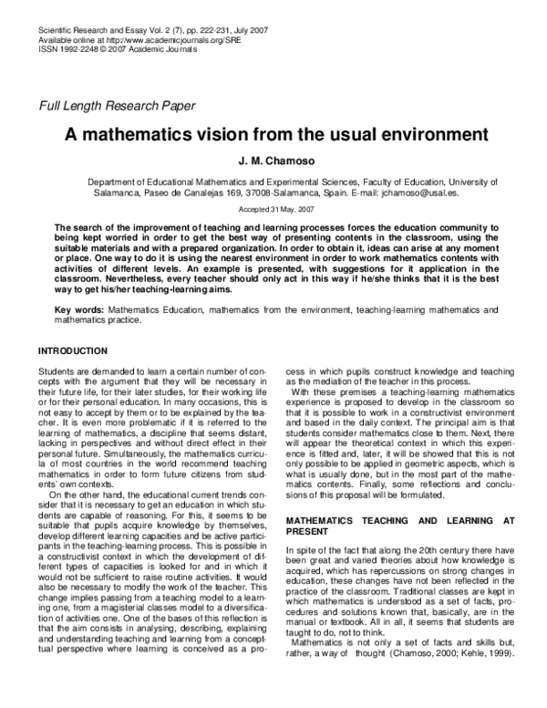 (PDF) A mathematics vision from the usual environment