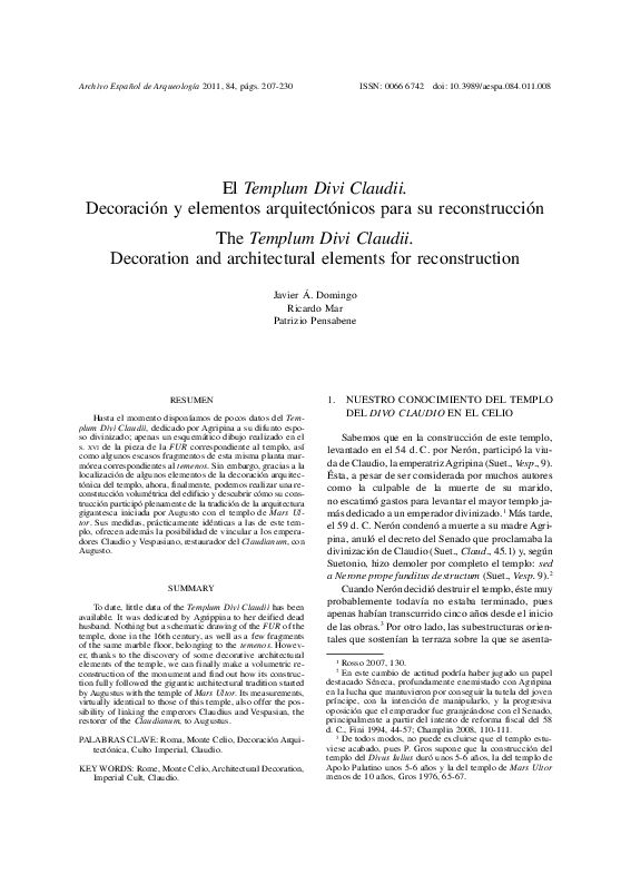 (PDF) El Templum Divi Claudii . Decoración y elementos arquitectónicos ...