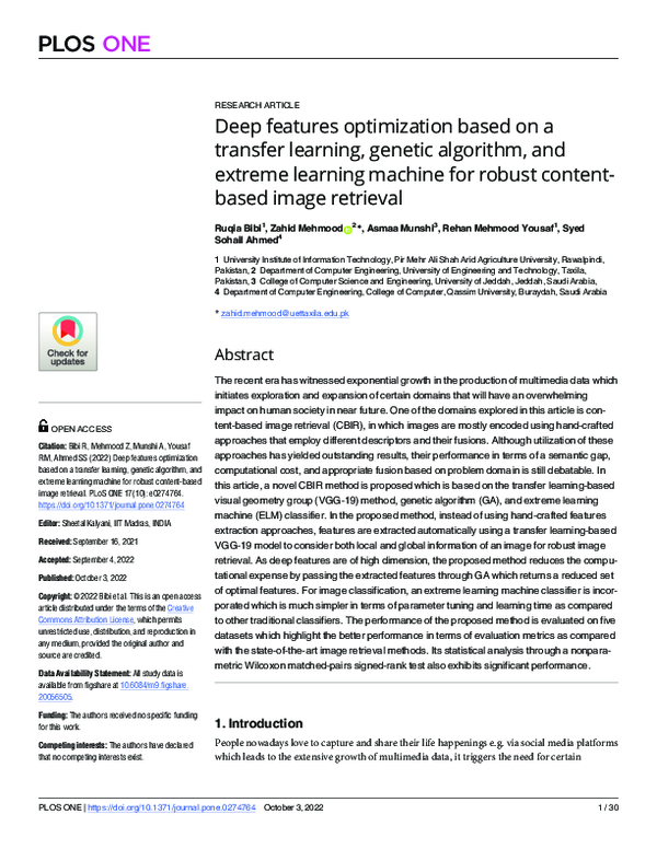 (PDF) Deep features optimization based on a transfer learning, genetic algorithm, and extreme ...