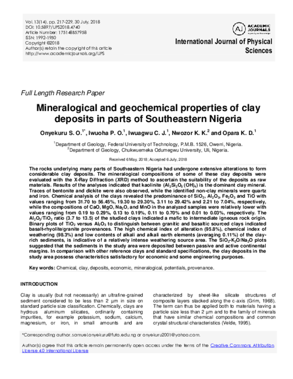(PDF) Mineralogical and Geochemical Properties of Clay-silt sediments Exposed in Jangdongri ...