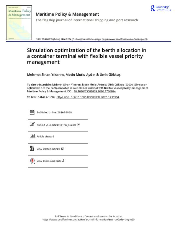 Pdf Simulation Optimization Of The Berth Allocation In A Container Terminal With Flexible