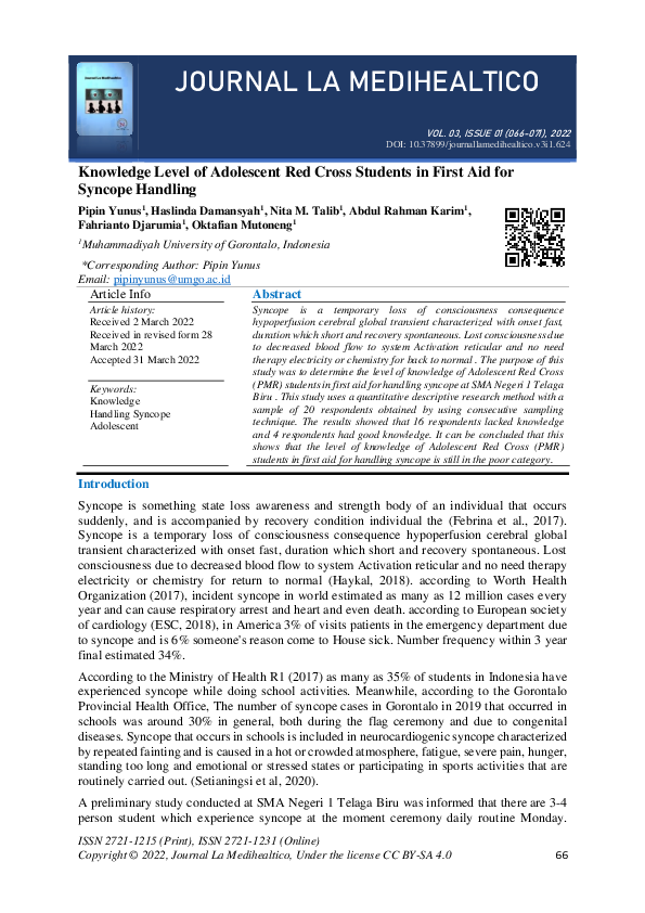 (PDF) Knowledge Level of Adolescent Red Cross Students in First Aid for ...