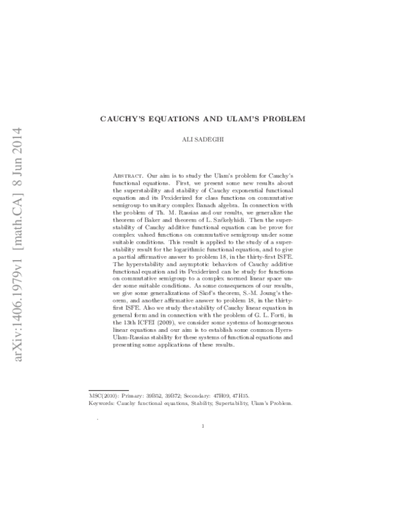 (PDF) Cauchy's Equations and Ulam's Problem