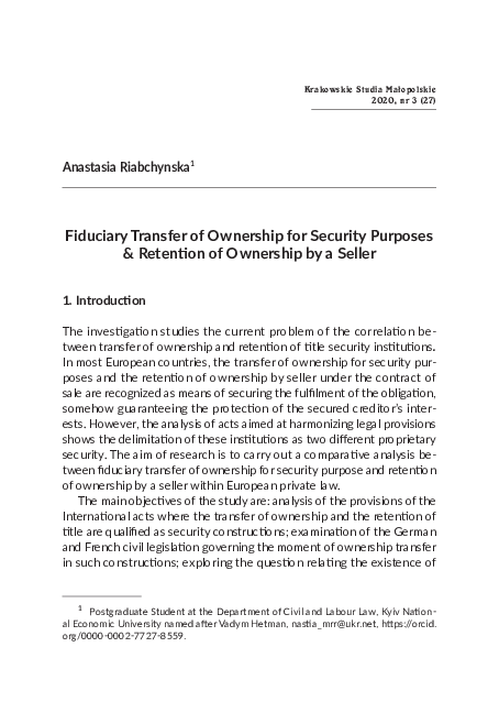 (PDF) Fiduciary Transfer of Ownership for Security Purposes Retention ...