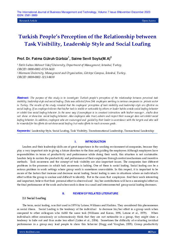 (PDF) Turkish People's Perception of the Relationship between Task ...