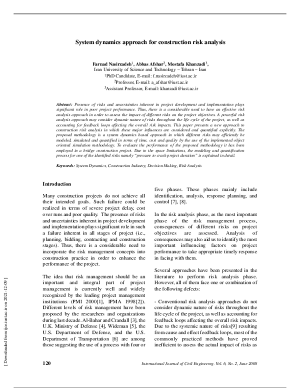 Pdf Dynamic Risk Analysis In Construction Projects