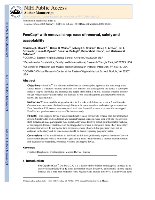 (PDF) FemCap™ with removal strap: ease of removal, safety and acceptability