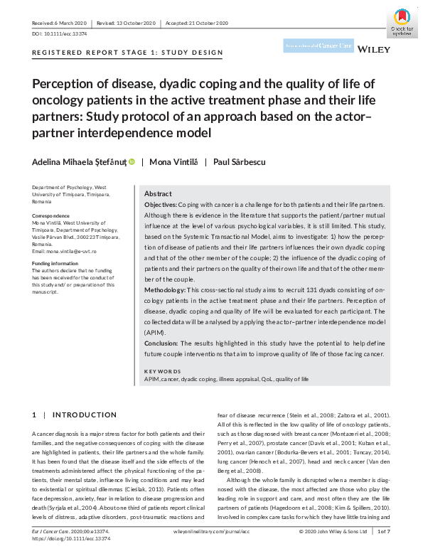 (PDF) Perception of disease, dyadic coping, and the quality of life of ...