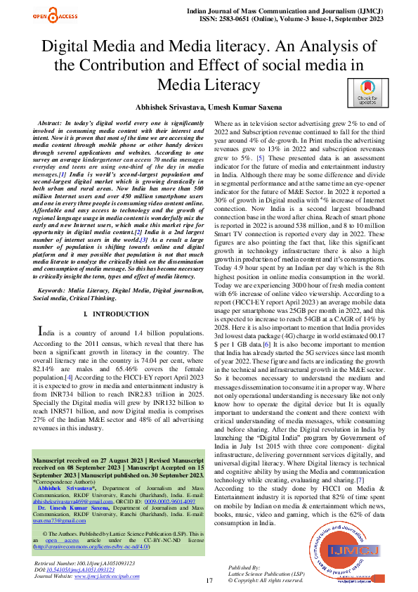 (PDF) Digital Media and Media literacy. An Analysis of the Contribution ...