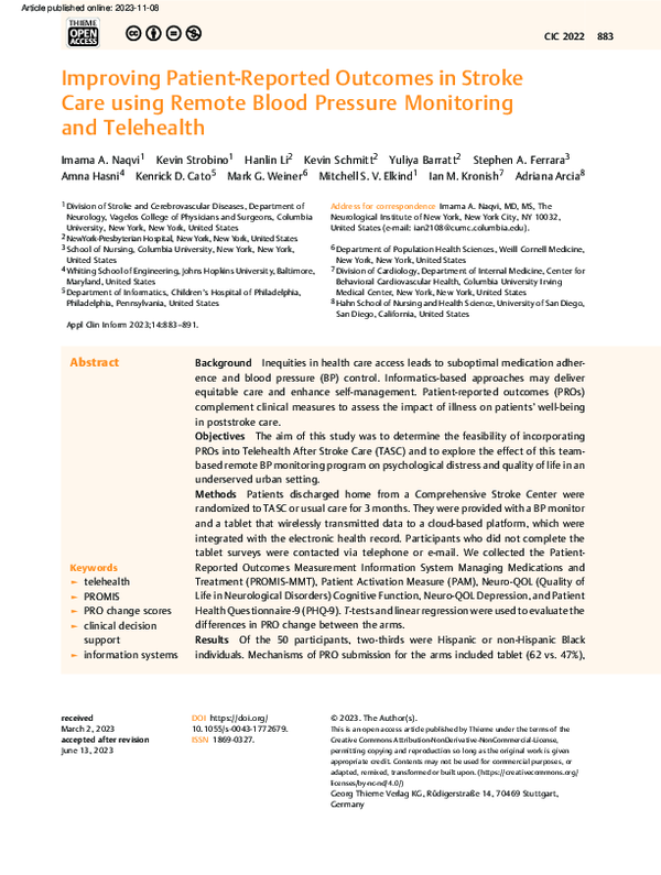 (PDF) Improving Patient-Reported Outcomes in Stroke Care using Remote ...