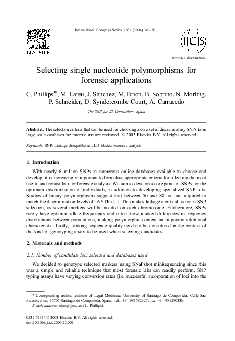 Pdf Selecting Single Nucleotide Polymorphisms For Forensic Applications