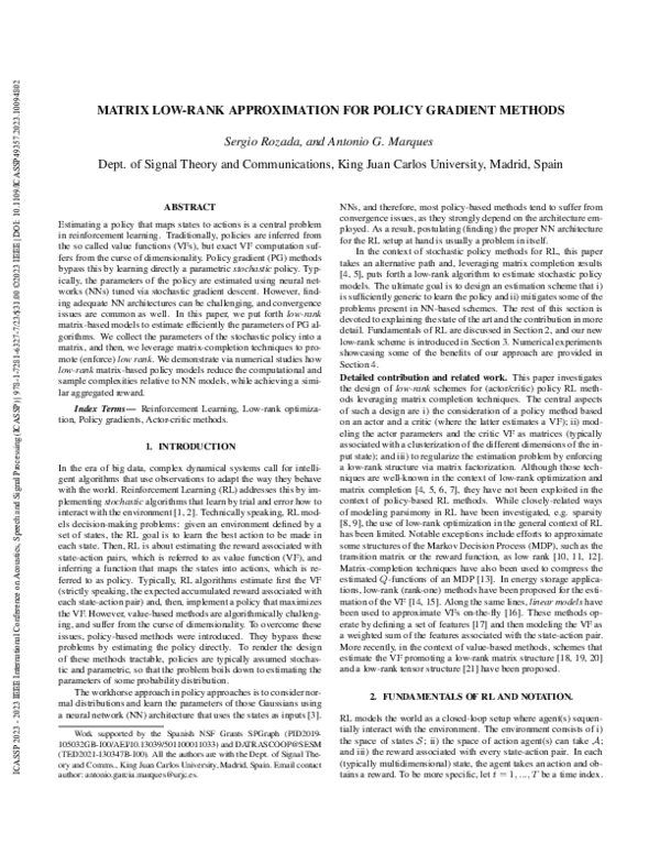 (PDF) Matrix Low-Rank Approximation for Policy Gradient Methods