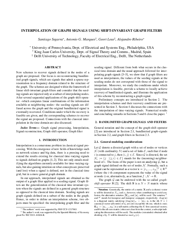 Interpolation Of Graph Signals Using Shift Invariant Graph Filters 