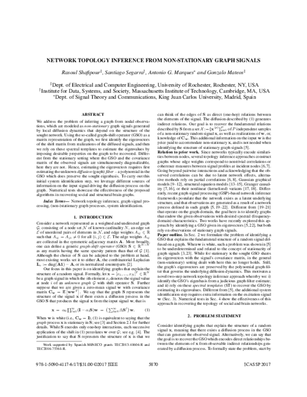 (PDF) Network topology inference from non-stationary graph signals | Antonio G. Marques ...