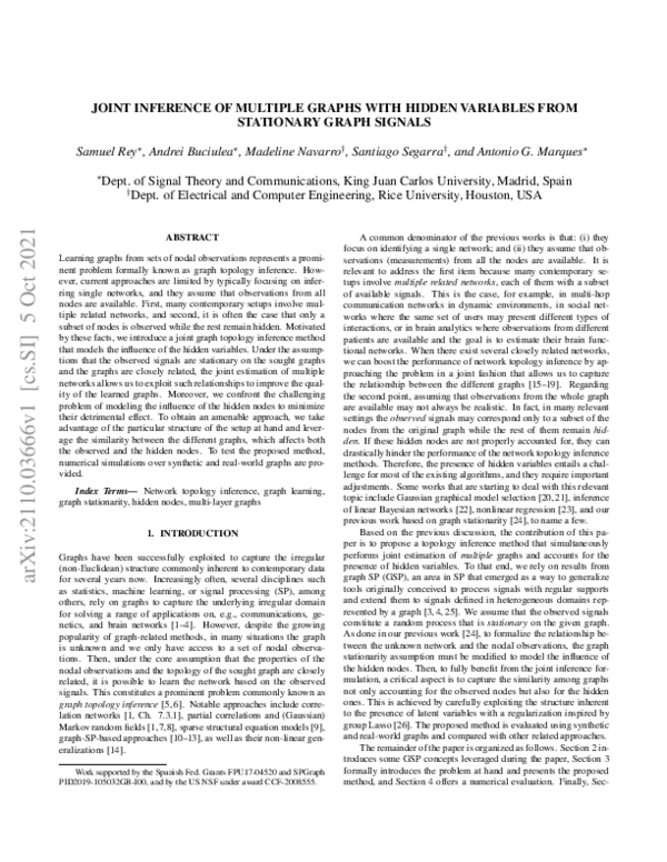 Pdf Joint Inference Of Multiple Graphs With Hidden Variables From Stationary Graph Signals