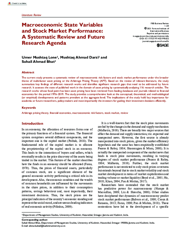 (PDF) Macroeconomic State Variables and Stock Market Performance: A ...