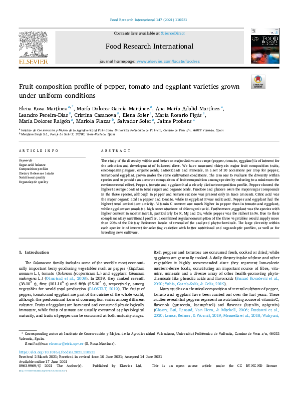 (PDF) Fruit composition profile of pepper, tomato and eggplant ...